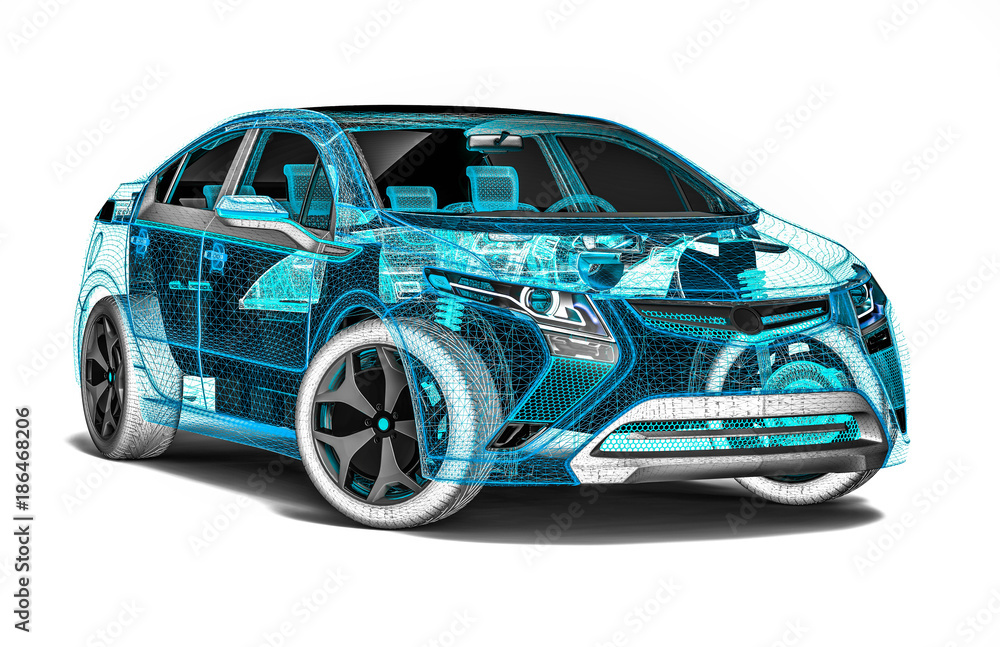 wire frame car / 3D render image of a car in wire frame representing ...