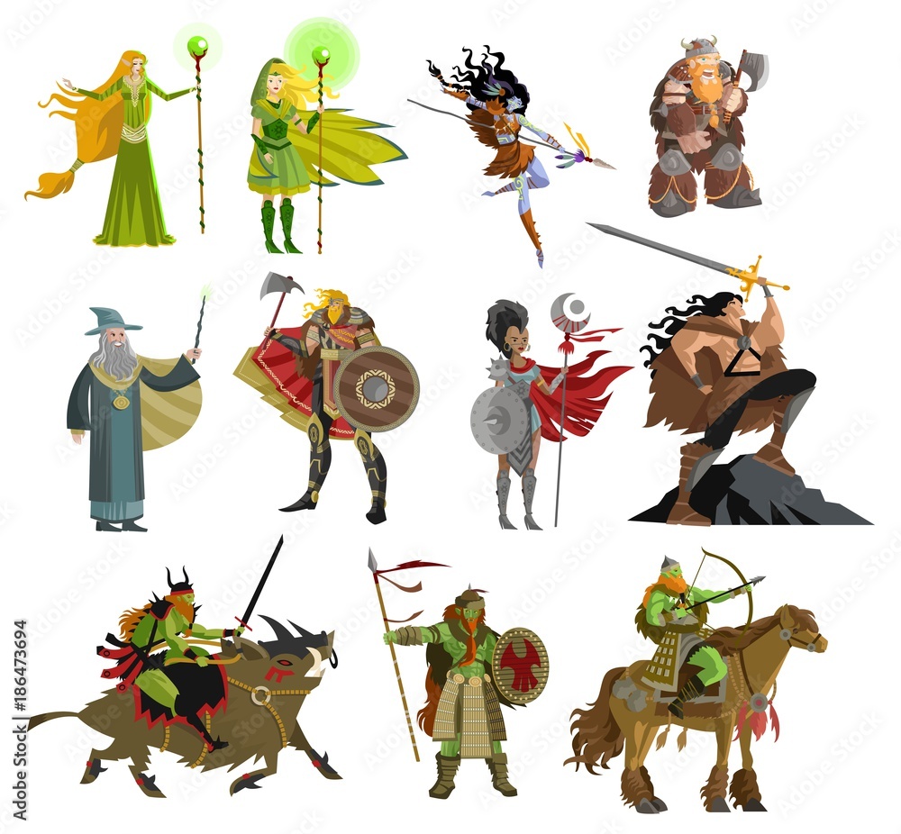 Vettoriale Stock fantasy magical warriors creatures | Adobe Stock