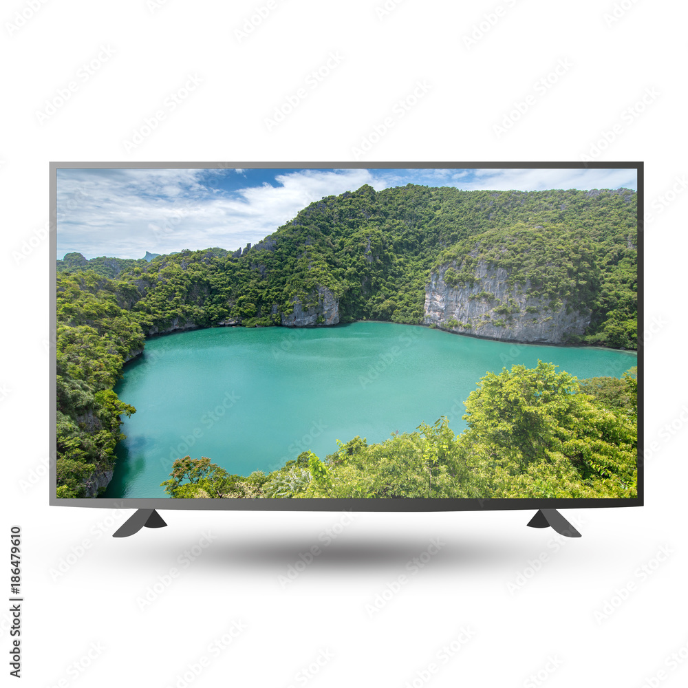 4K modern TV monitor screen isolated on white Stock Photo | Adobe Stock