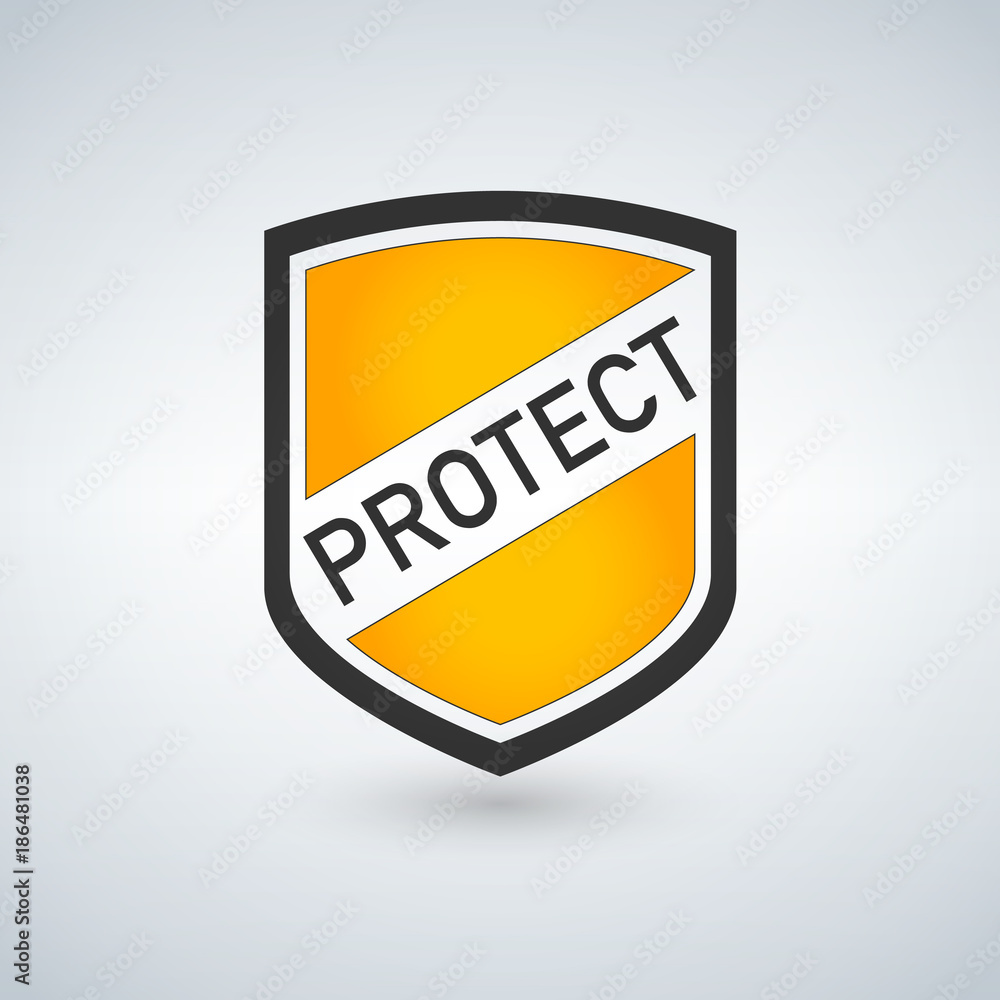 Black and yellow Shield Icon with protect word in trendy flat style ...