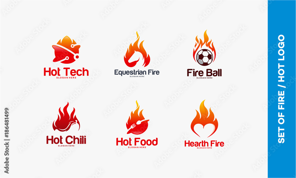 Set of Fire Flame logo designs concept, hot technology, equestrian fire ...
