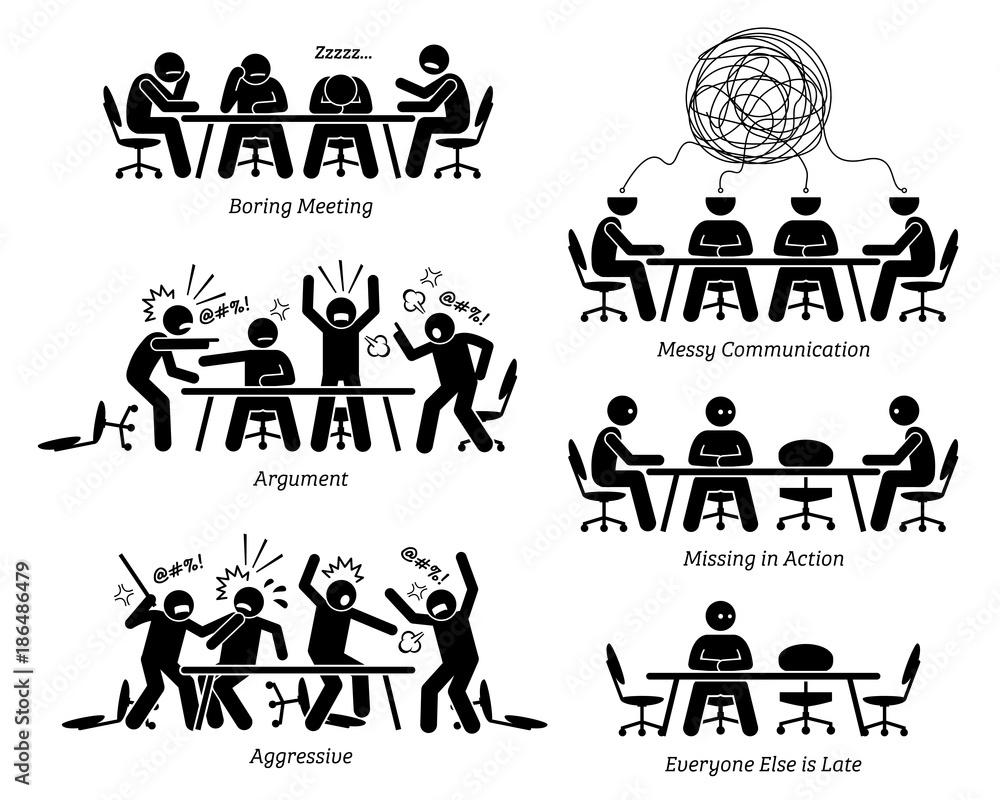 Executives having ineffective and inefficient meeting and discussion ...