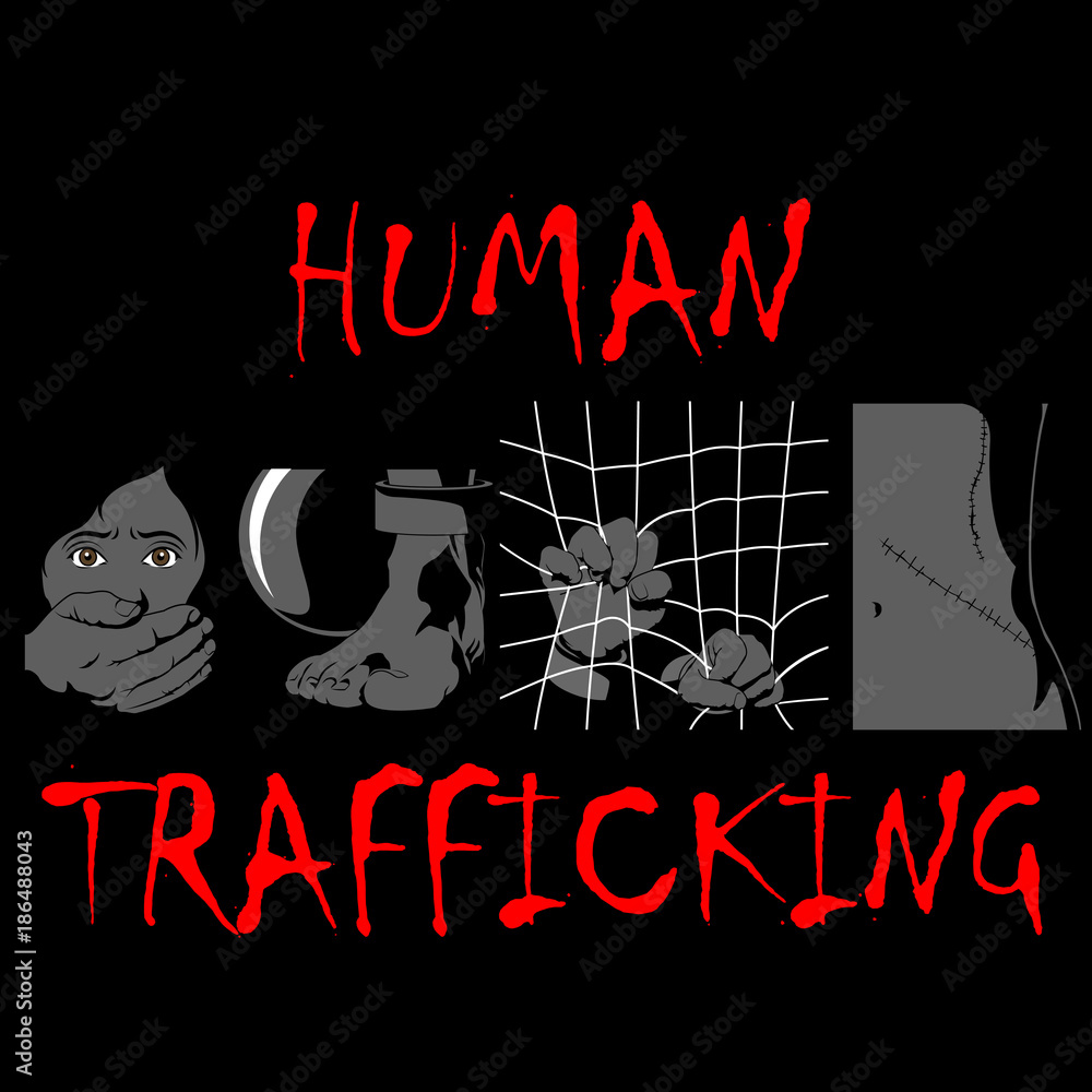 Human Trafficking Awareness Day, four type illustration of human ...
