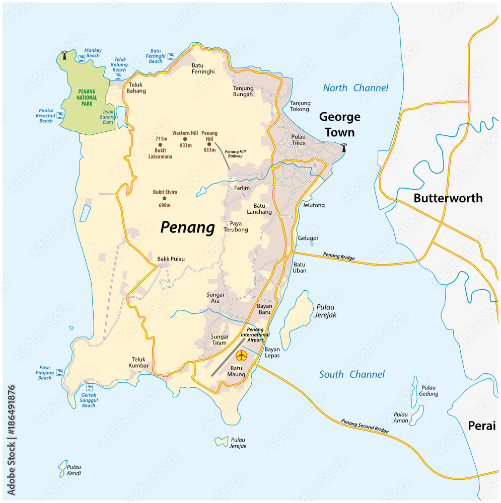 vector map of malay island city penang Stock Vector | Adobe Stock