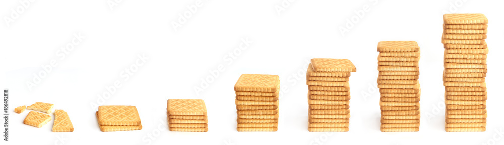 Diagram made from cookies. Stack of square cookies placed as chart ...