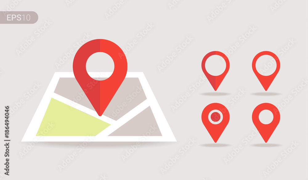 New Flat design location map with red pin, label, marker, sign. Modern ...