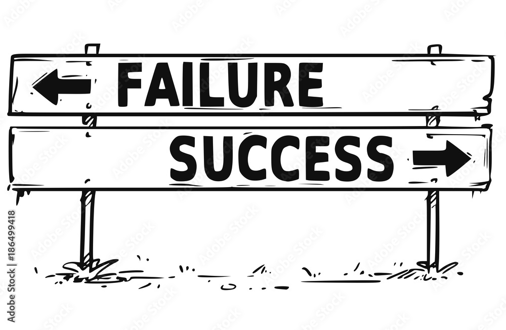 Road Block Arrow Sign Drawing of Failure or Success Decision Stock ...