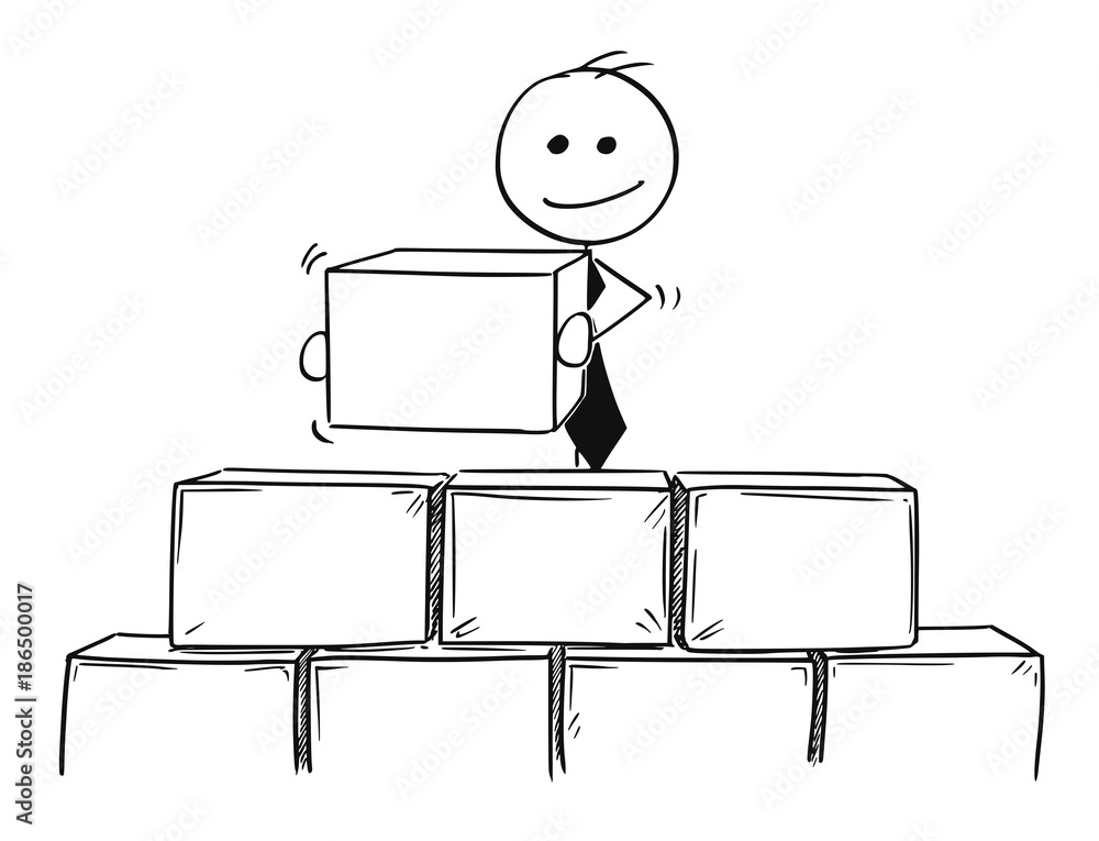 Cartoon of Business Man Building From Bricks or Blocks Stock Vector ...