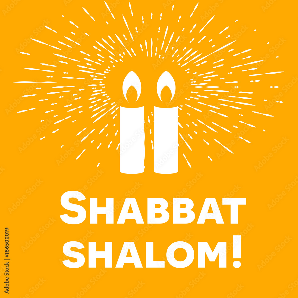 Shabbat shalom lettering, greeting card, vector illustration. Two ...