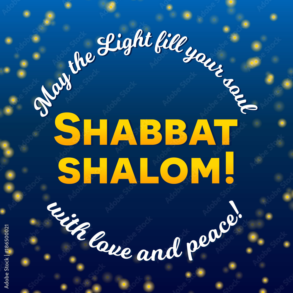 Shabbat shalom lettering, greeting card, vector illustration. Two ...