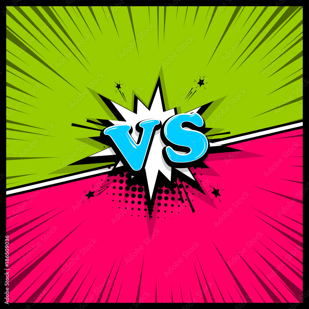 Pop art colorful backdrop mock up. Versus comic text. Comics book empty ...