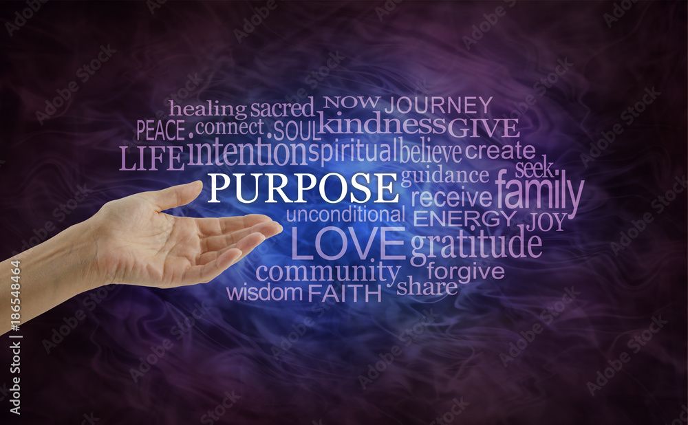 Foto de Let's look at Life's Purpose Word Cloud - female hand open palm ...
