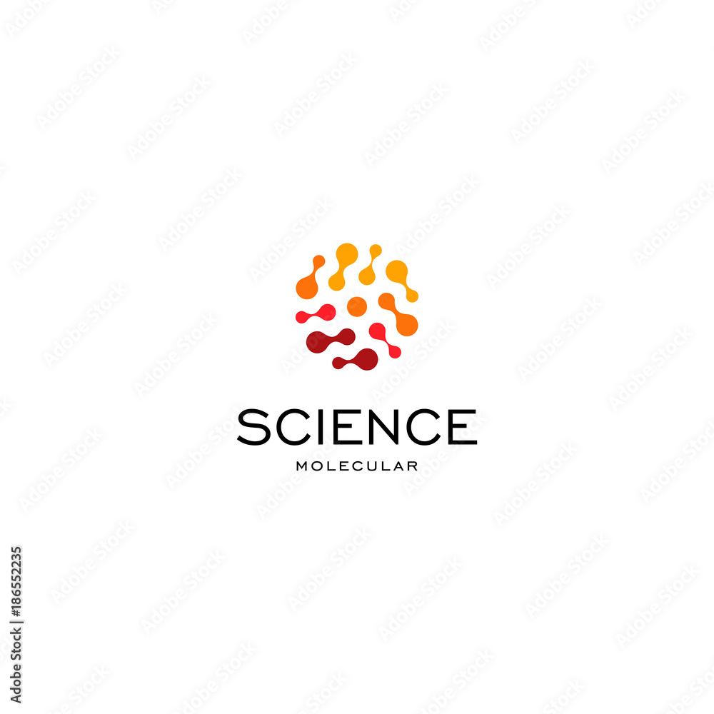 Science abstract red color halftone logo from related circles, new ...