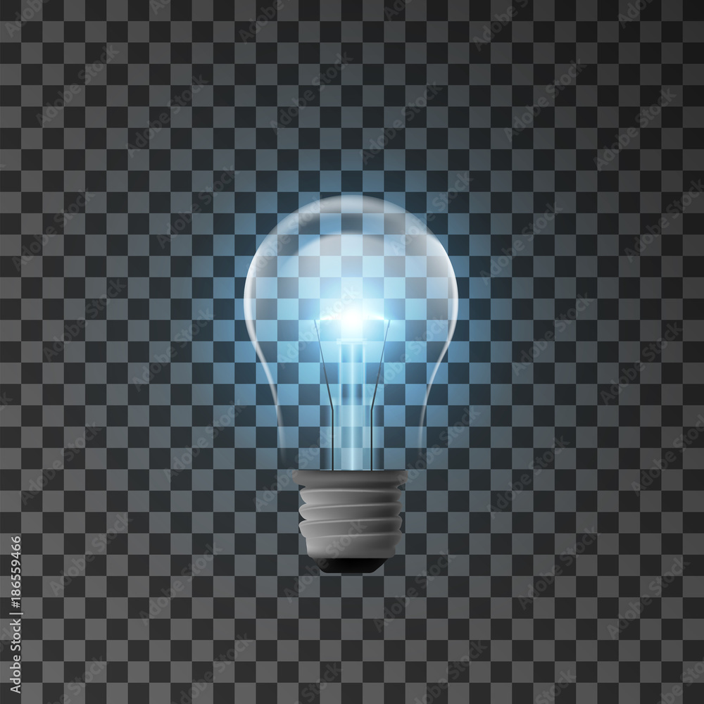 Realistic bulb with shining light. Illustration isolated on transparent ...