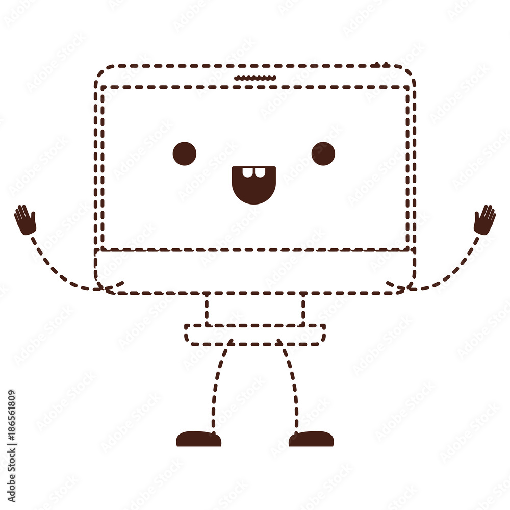 animated kawaii desktop computer in monochrome dotted silhouette Stock ...