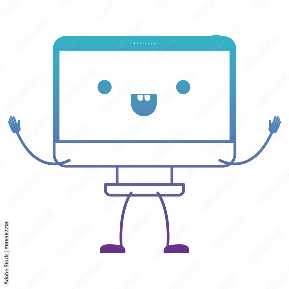 animated kawaii desktop computer in degraded blue to purple color ...
