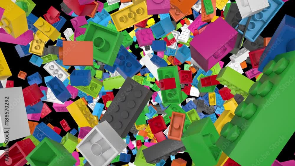 Camera zooms through colorful plastic bricks floating (C4D Modeled ...