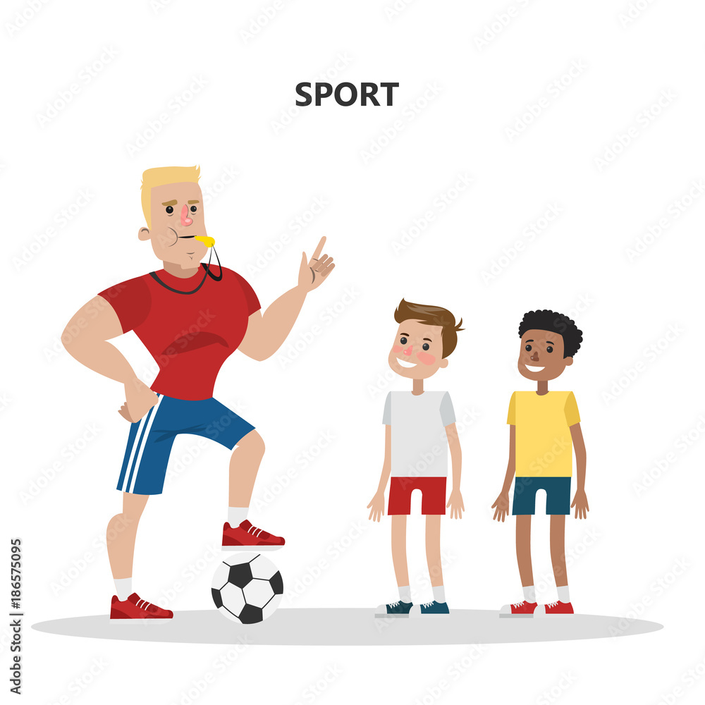 Sport teacher with kids. Stock Vector | Adobe Stock