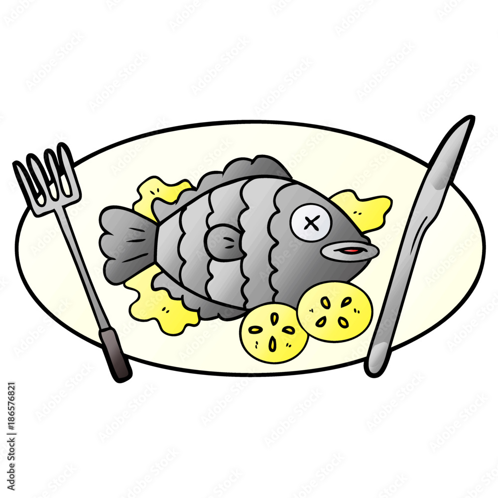 cooked fish cartoon Stock Vector | Adobe Stock