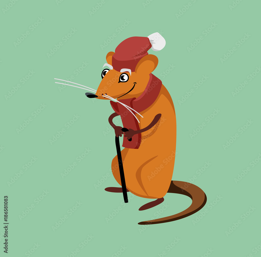 wise old rat holding a crutch. cartoon character. vector illustration ...