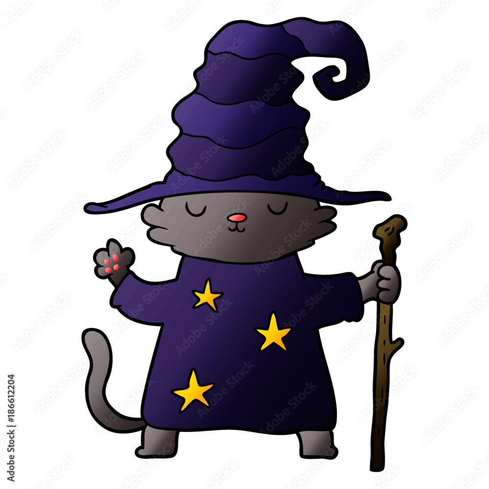 cartoon cat wizard Stock Vector | Adobe Stock