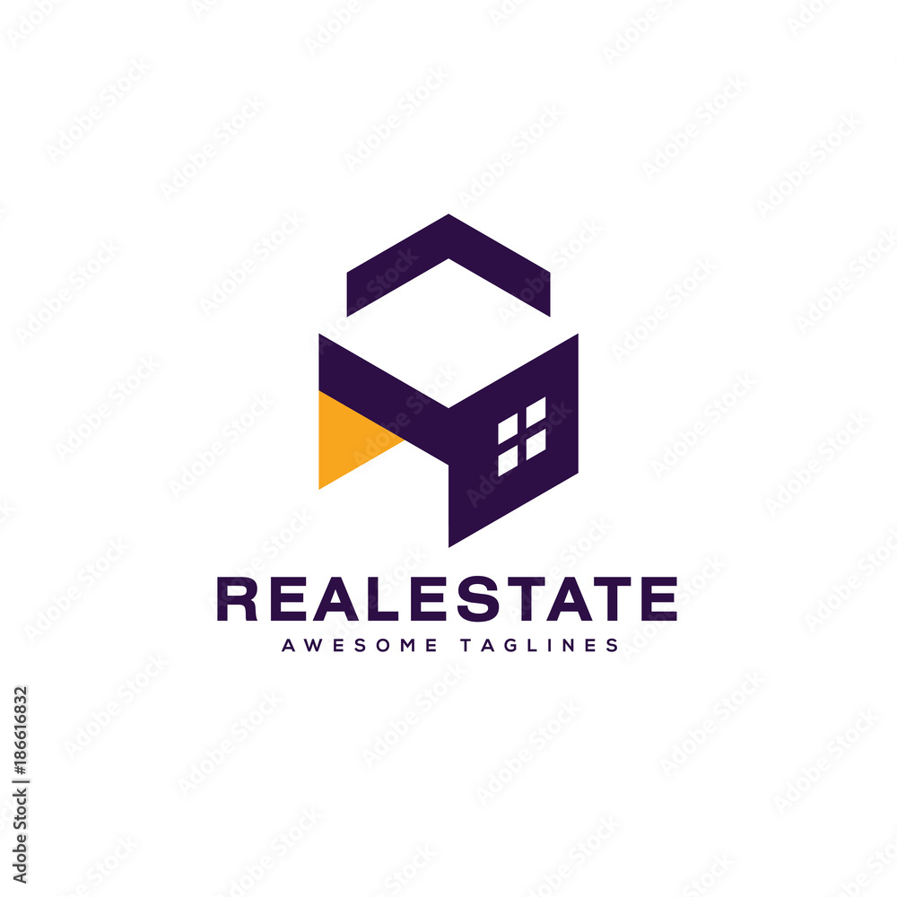 real estate building house and interior 3d style logo vector, building ...