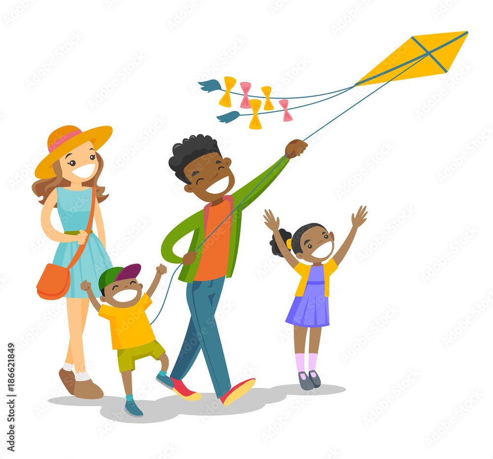 Vecteur Stock Happy multiethnic family with two biracial kids having ...
