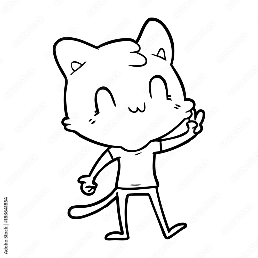 cartoon happy cat giving peace sign Stock Vector | Adobe Stock