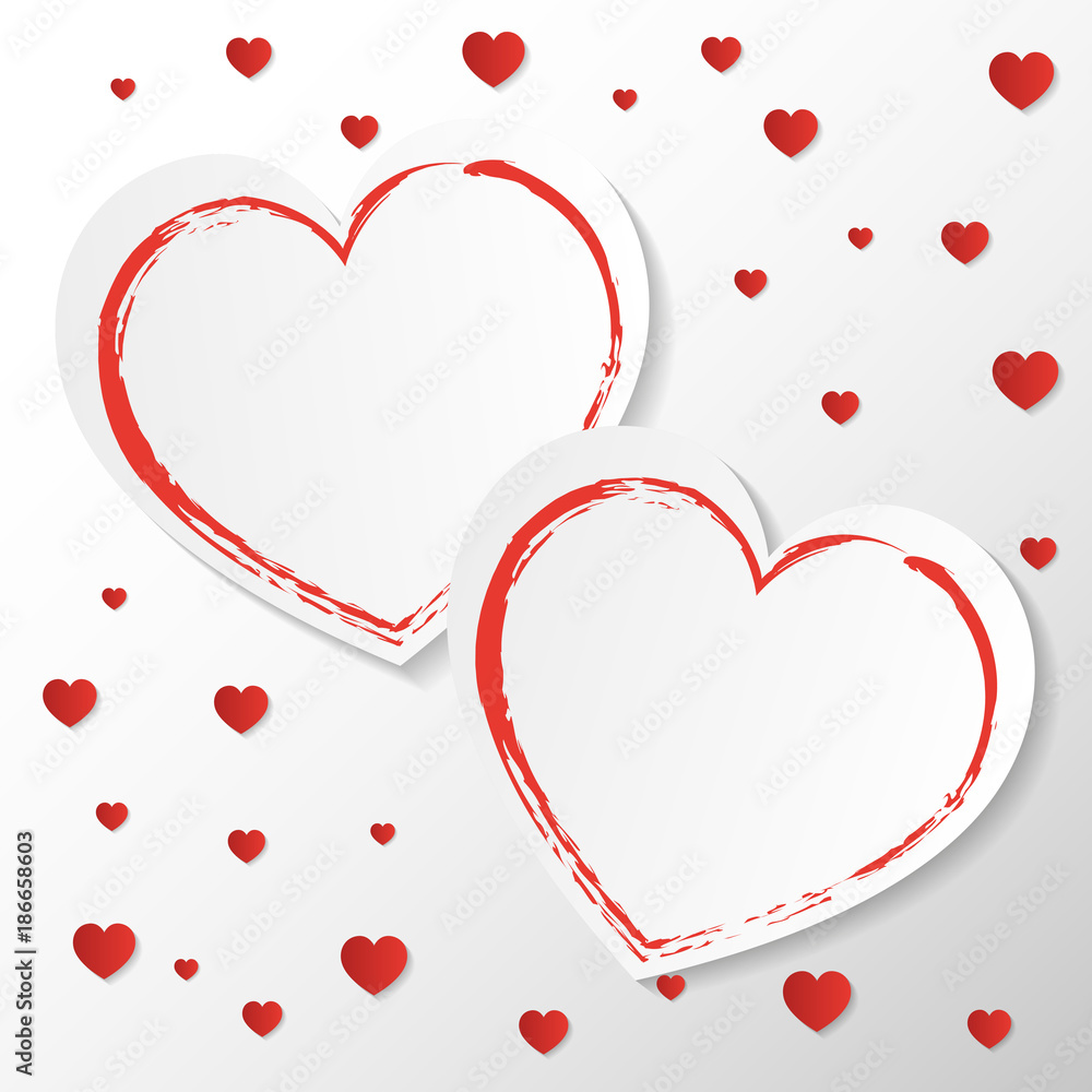 Vector greeting card template. White heart with red brush stroke and ...