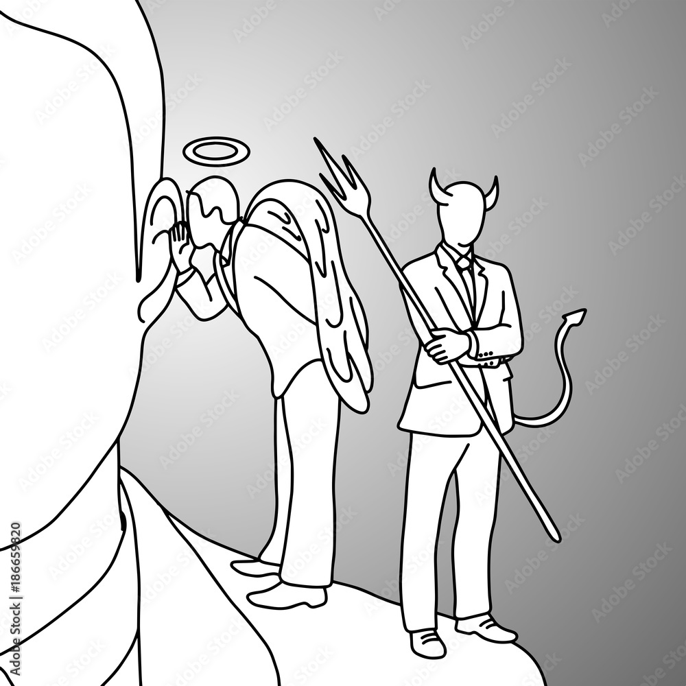 Shoulder devil and angel vector illustration doodle sketch hand drawn ...