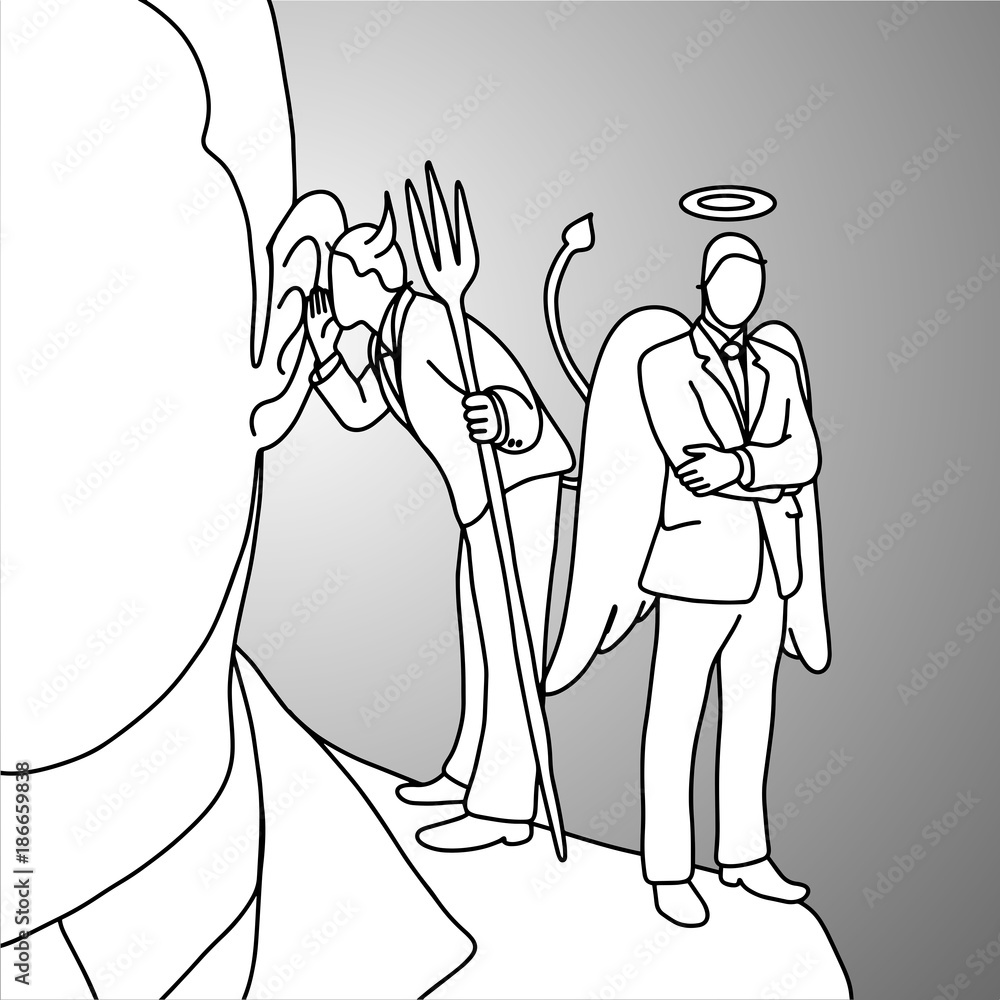 Devil whispering at the ear on businessman shoulder vector illustration ...