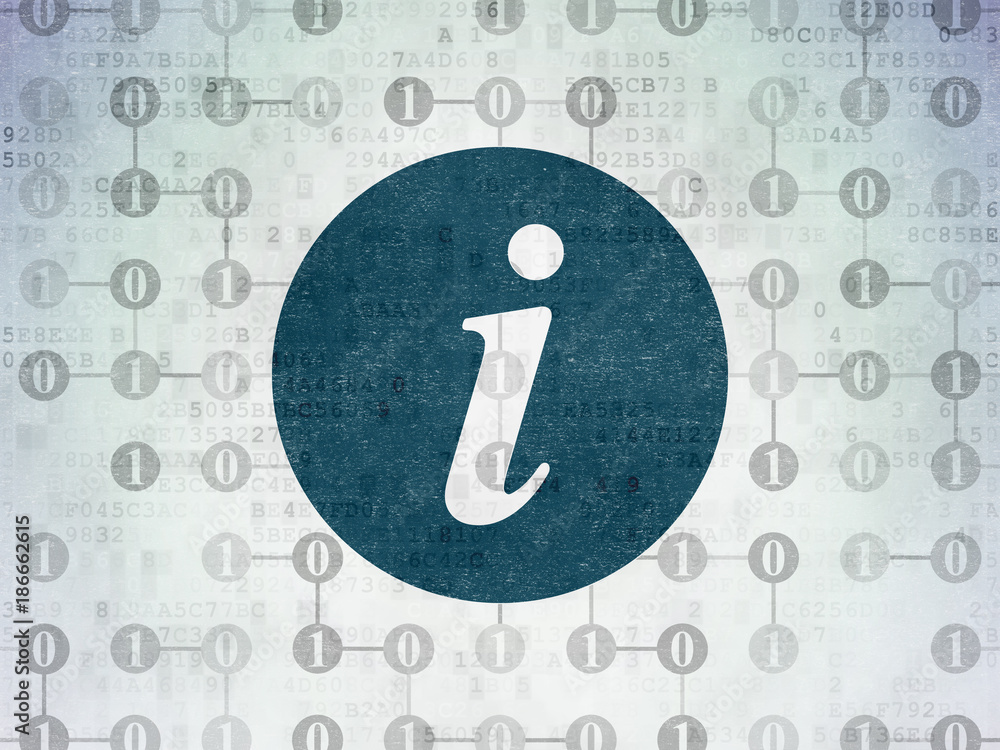 Web development concept: Painted blue Information icon on Digital Data Paper background with ...
