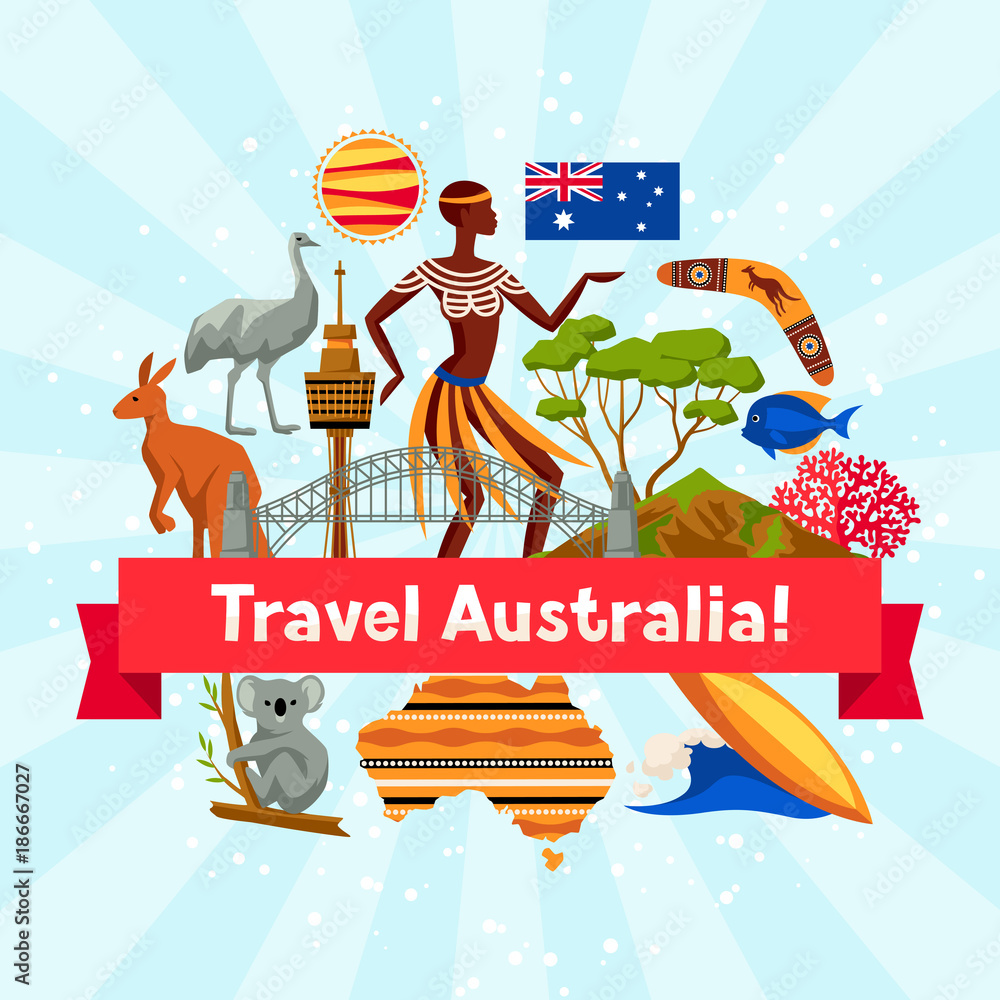 Australia background design. Australian traditional symbols and objects ...