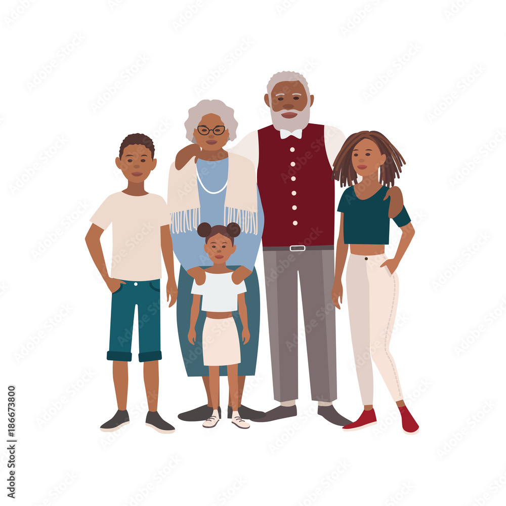 Happy African American family portrait. Grandmother, grandfather and ...
