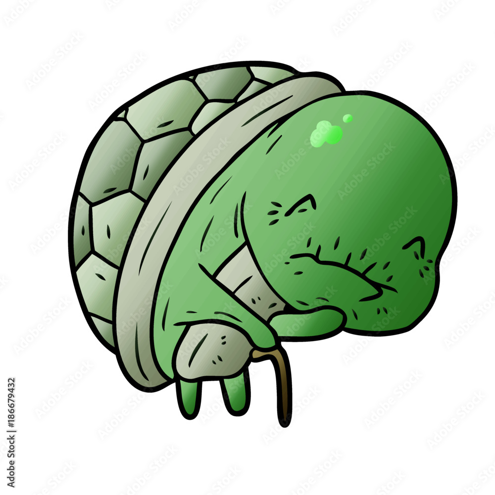 cute cartoon old turtle with walking stick Stock Vector | Adobe Stock