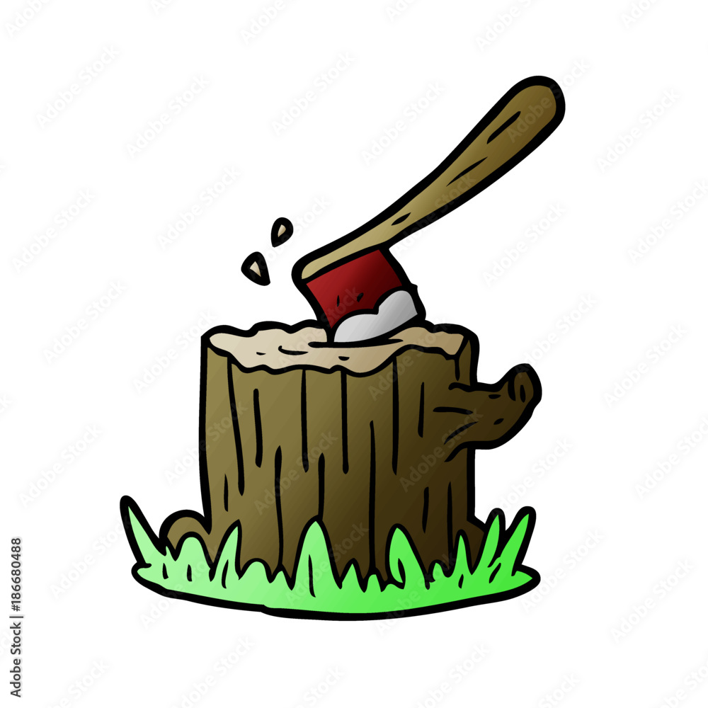 cartoon axe stuck in tree stump Stock Vector | Adobe Stock