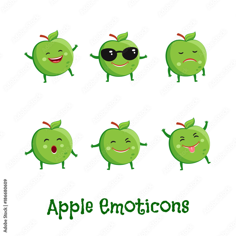 Apple smiles. Cute cartoon emoticons. Emoji icons Stock Vector | Adobe ...