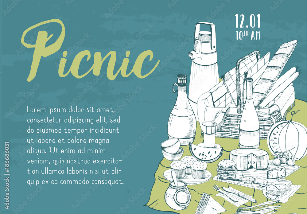 Horizontal banner, poster, picnic announcement or invitation template ...