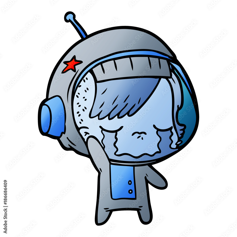 cartoon crying astronaut girl waving goodbye Stock Vector | Adobe Stock