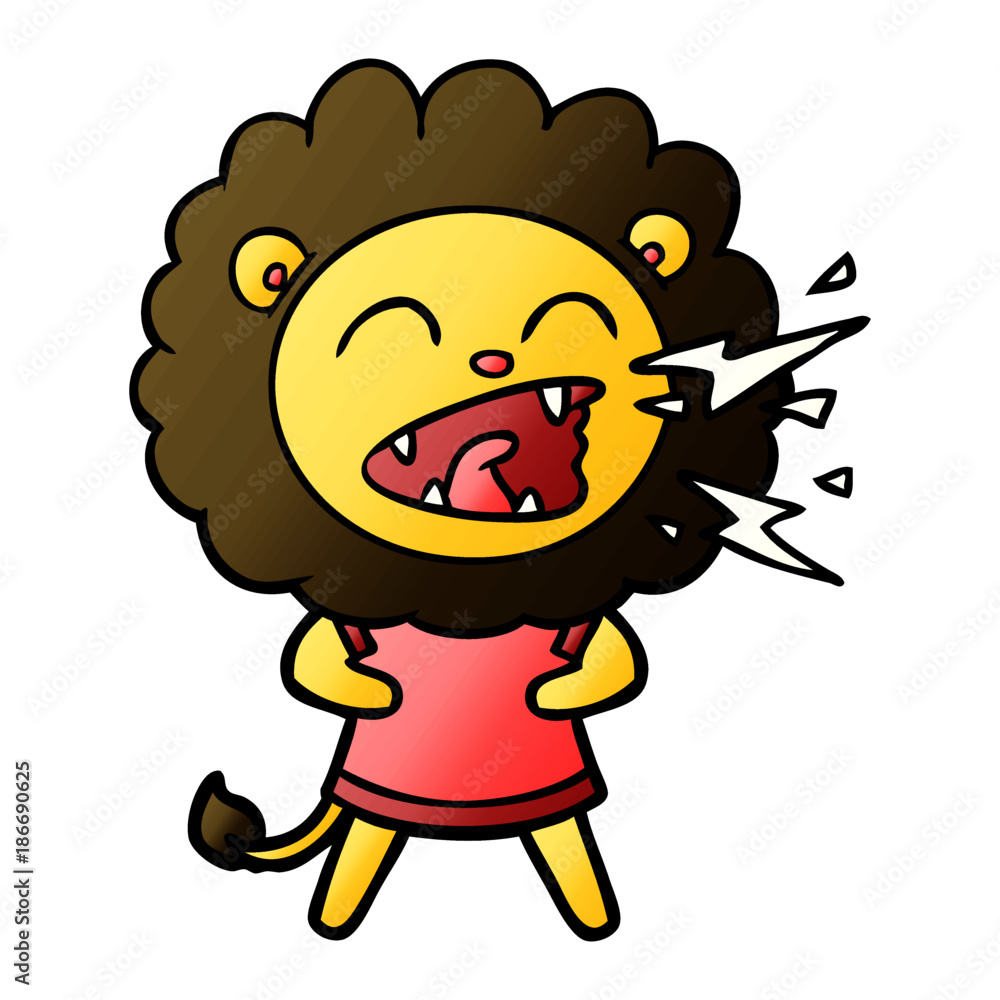cartoon roaring lion in dress Stock Vector | Adobe Stock