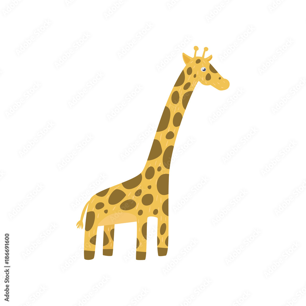 Cute giraffe character in flat style. Zoo theme. Cartoon wild animal ...