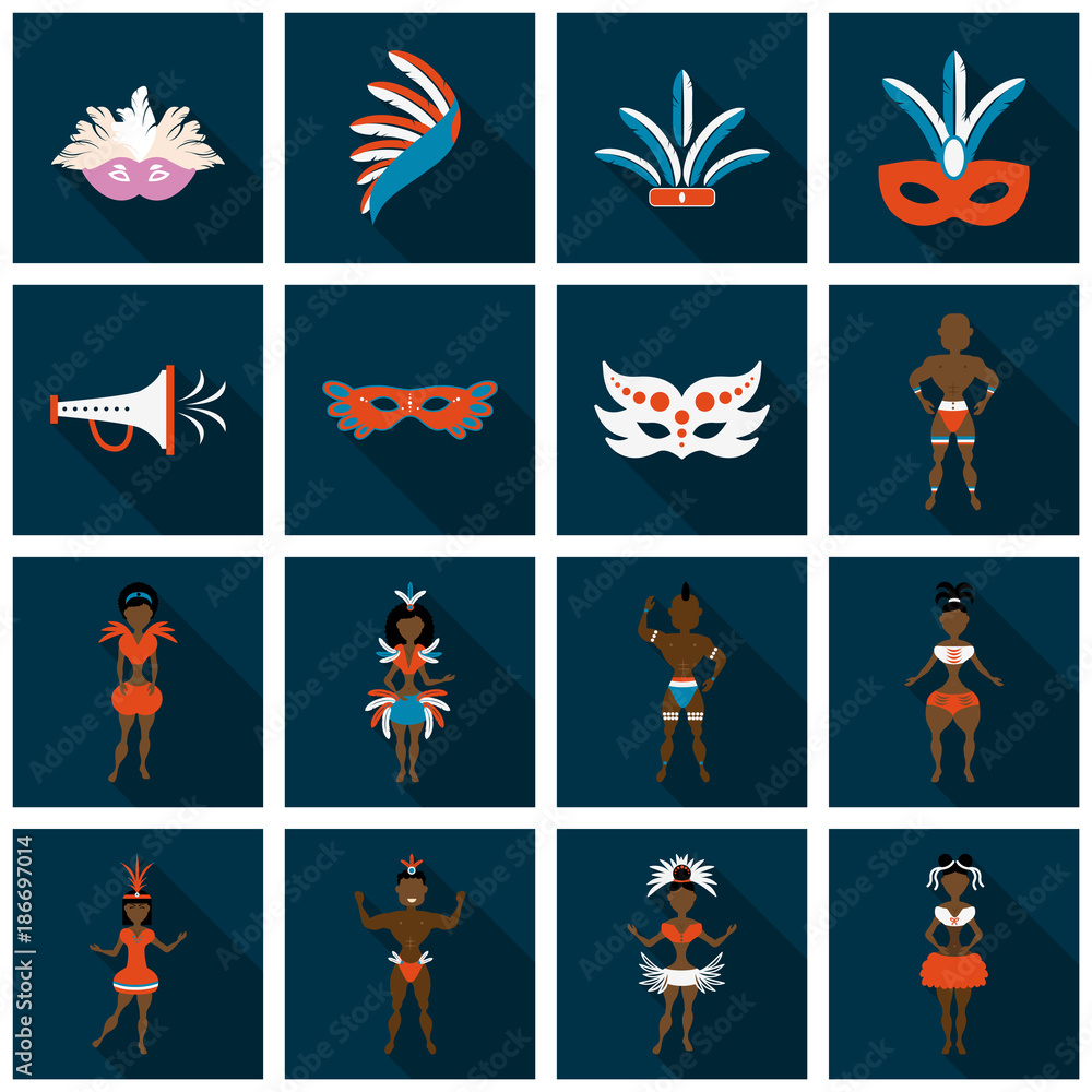 Set of Brazilian samba dancers and carnival masks . Vector carnival ...