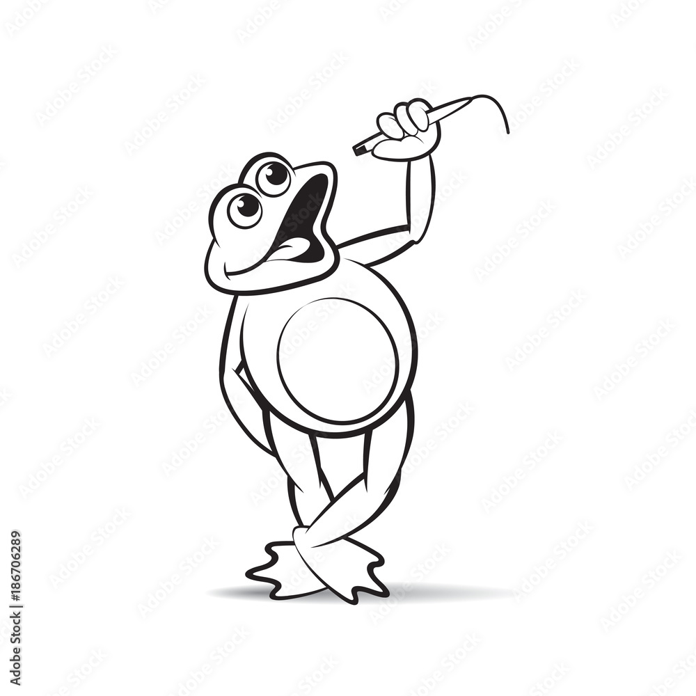 black outline frog cartoon or mascot singing happily vector drawing ...