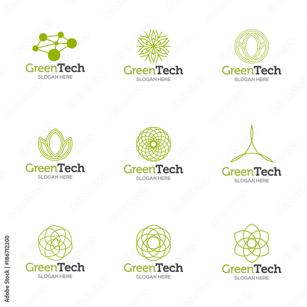 Collection of logo templates. Vector abstract shapes for green ...