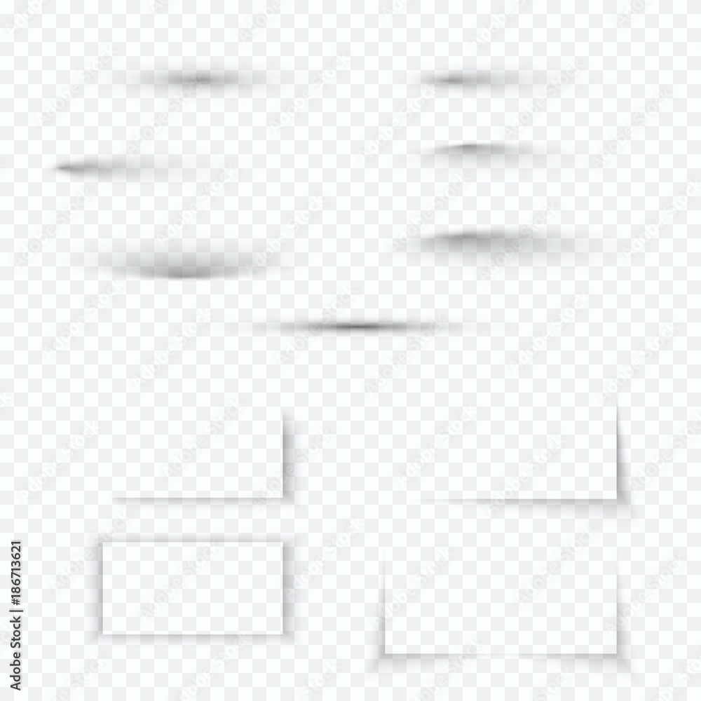 Transparent soft shadow set. Realistic shadow effect collection with ...