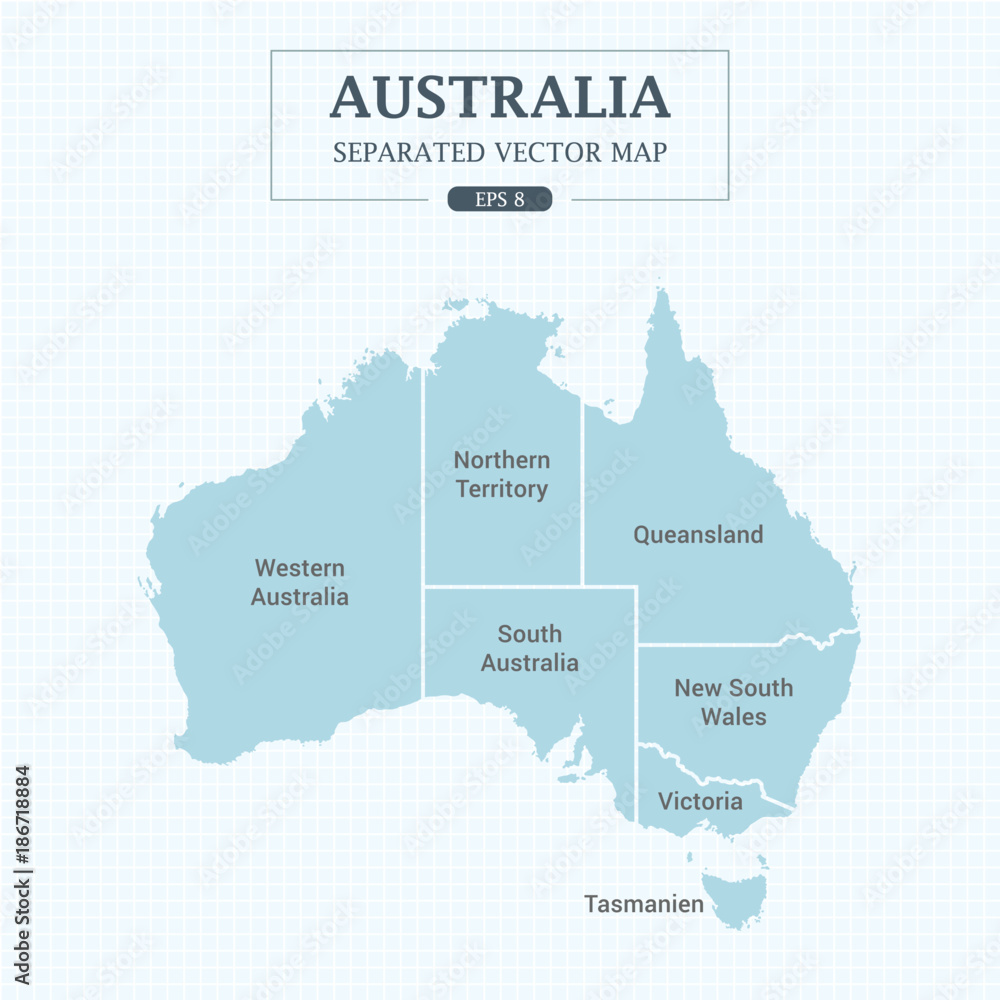 Australia Map mono Color High Detail Separated all states Vector ...