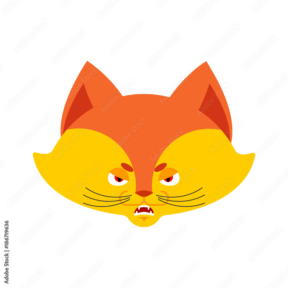 Fox angry emoji. Wild beast evil emotions avatar. she-fox aggressive ...