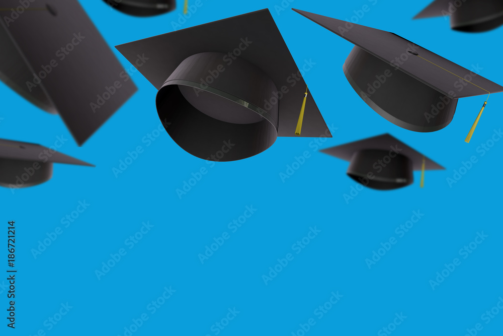 Collection of graduation caps. 3D Rendering Stock Illustration | Adobe ...