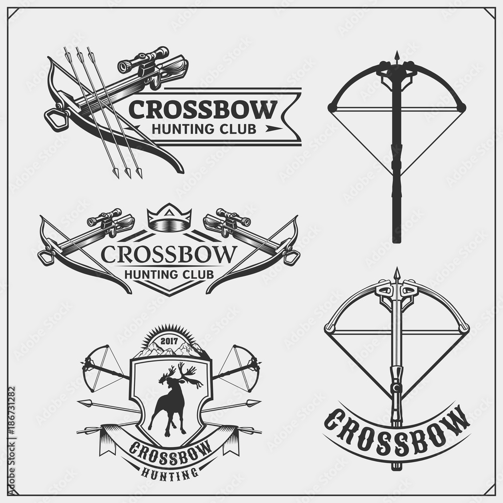 Set of archery sports emblems, labels and design elements. Vector ...