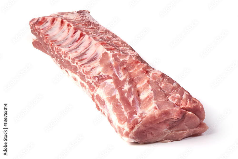 Fresh raw pork loin with ribs, isolated on white background. Stock ...